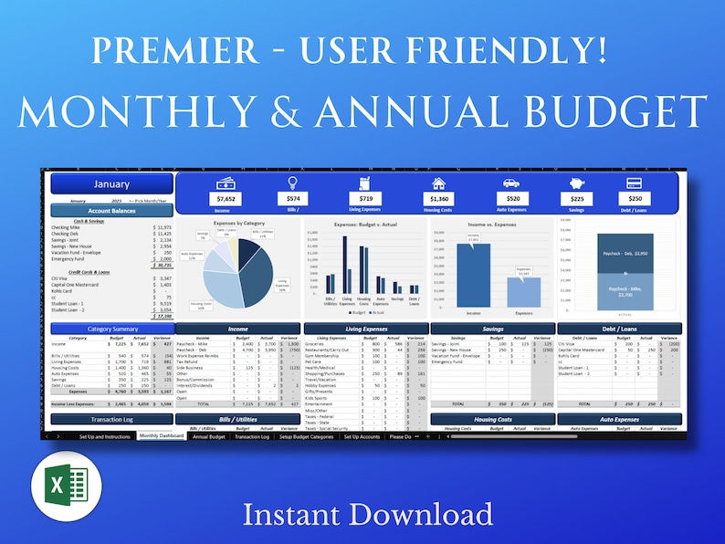 Personal Finance System - Monthly & Annual Budget Template - Etsy