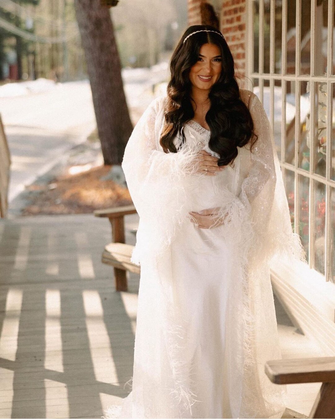 Bridal Robe W/ Feather, Luxury Ruffle Robe, Long Bridal Robe, Robe for ...