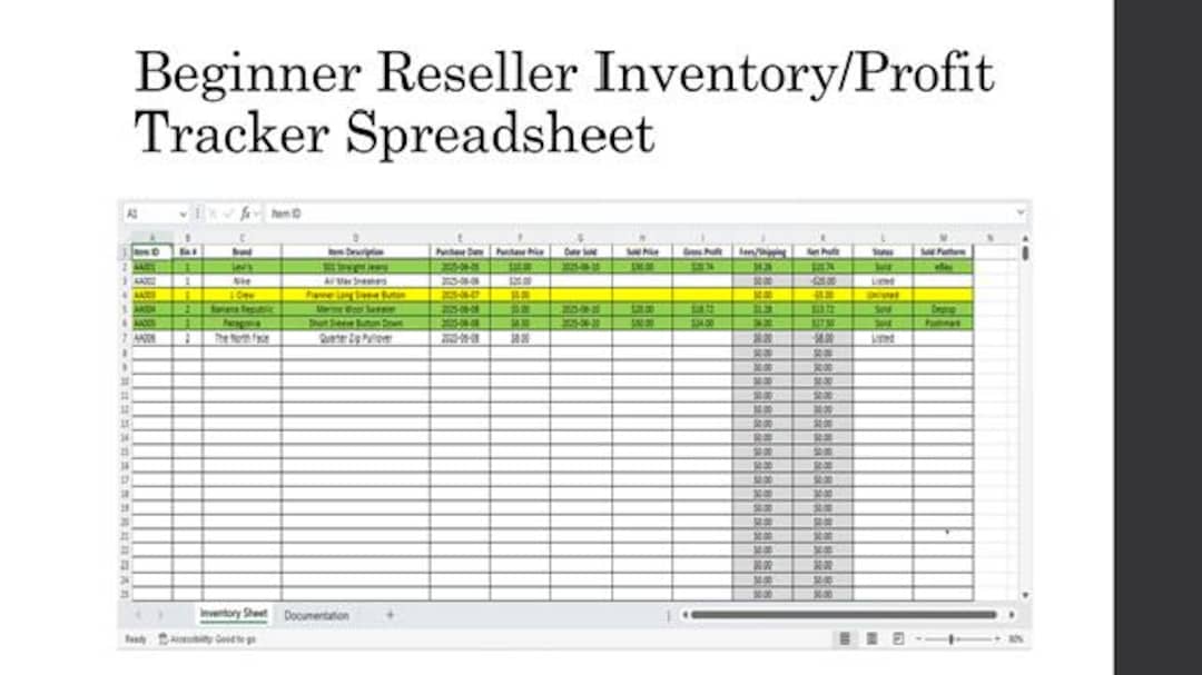 Simple Reseller Inventory & Profit Tracker Spreadsheet | Excel for Ebay ...