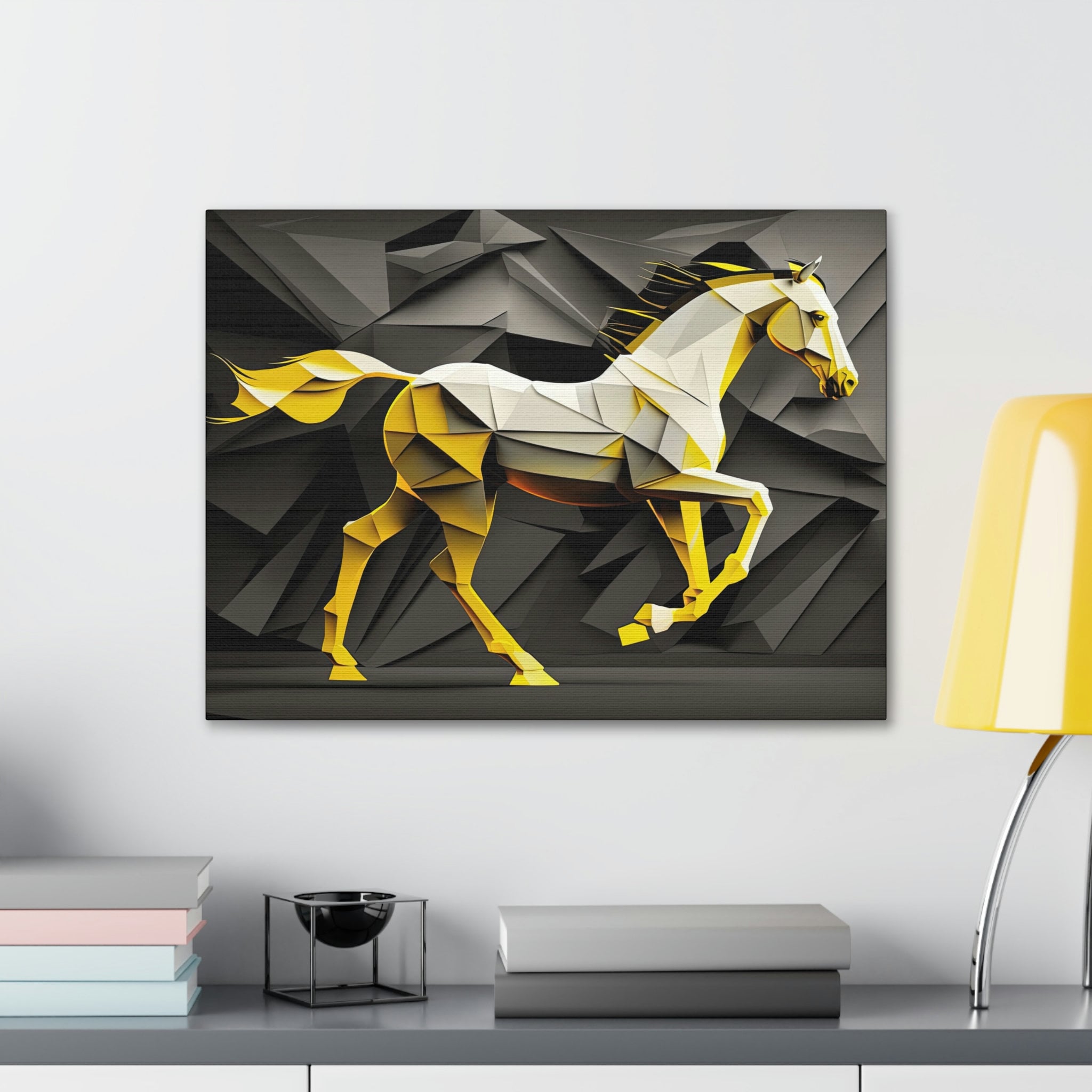 Prancing Horse Cubism Art, Gold, Black and White, Canvas Wall Art - Etsy