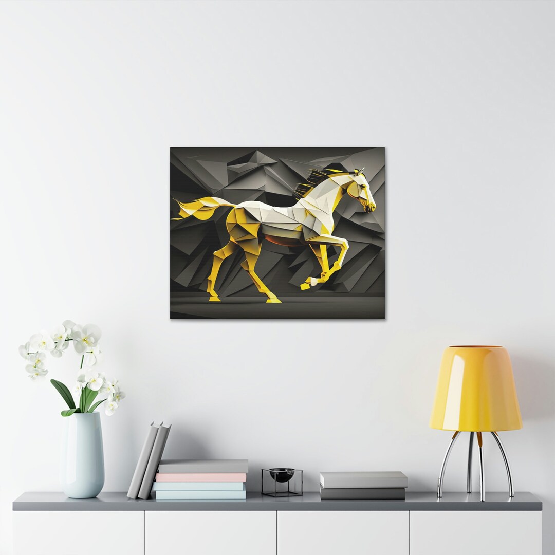 Prancing Horse Cubism Art, Gold, Black and White, Canvas Wall Art - Etsy