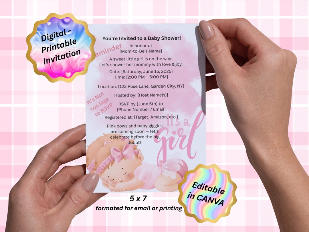Reminder Baby Shower Reminder Girl Pink Baby Shower Guest Reminder Its ...