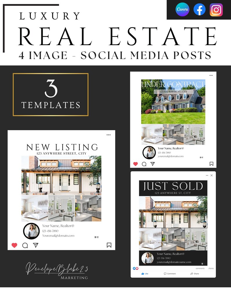 Professional Real Estate Templates for Posting 4 Photos - Etsy