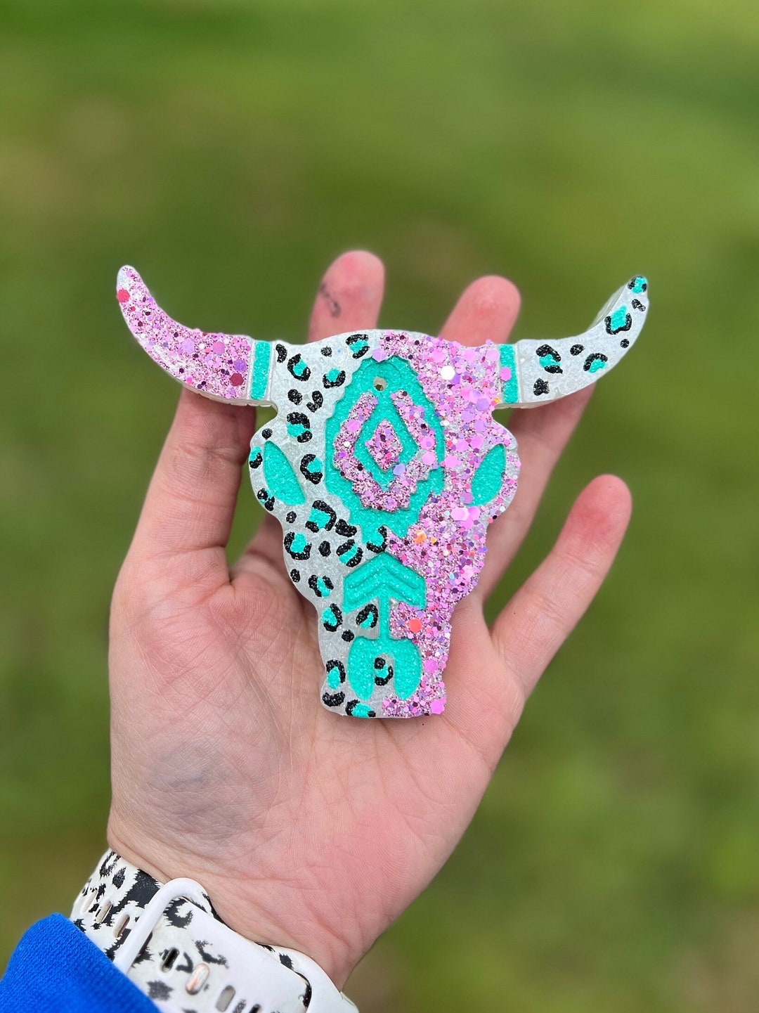 Animal Print Bull Skull Car Freshie | Customizable Colors - Etsy