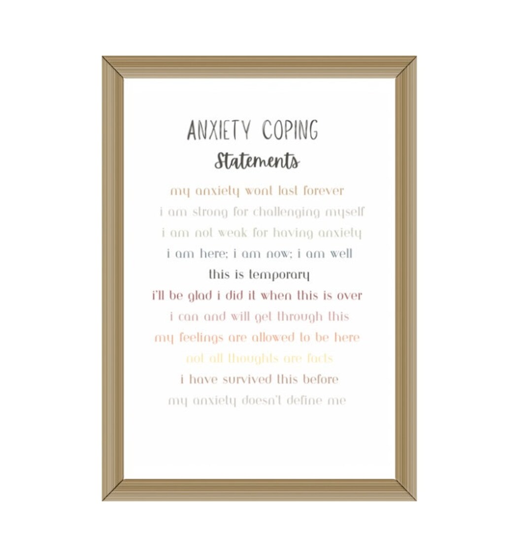Anxiety Coping Statements Poster, Therapy Office Decor, Anxiety Coping ...