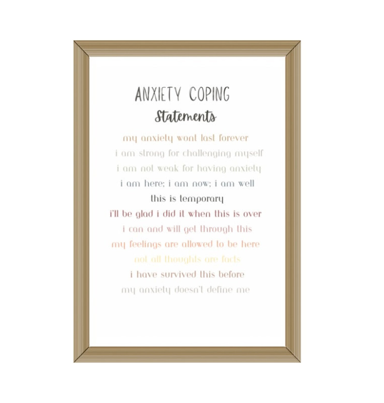 Anxiety Coping Statements Poster, Therapy Office Decor, Anxiety Coping ...