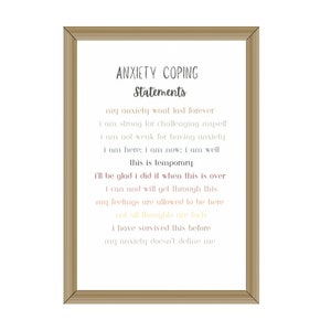 Anxiety Coping Statements Poster, Therapy Office Decor, Anxiety Coping ...