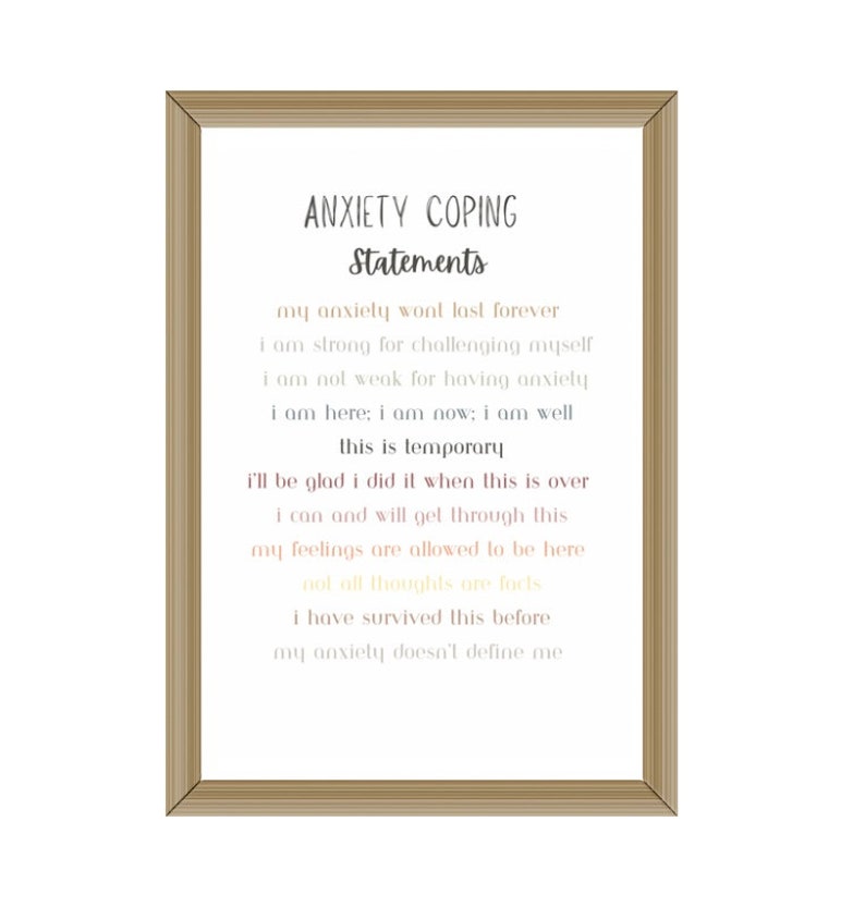 Anxiety Coping Statements Poster, Therapy Office Decor, Anxiety Coping ...
