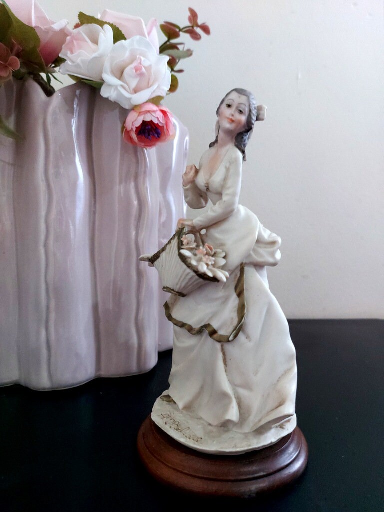 Vintage A Belcari Lady Figurine With Flowers and Signature/ Home Decor ...