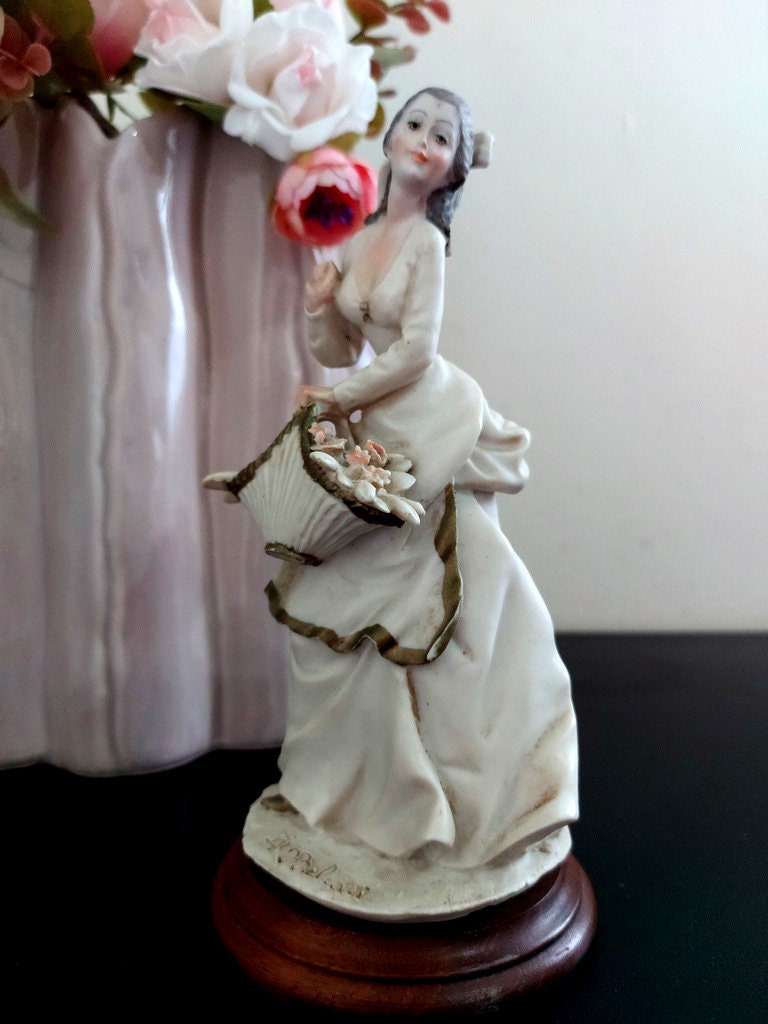 Vintage A Belcari Lady Figurine With Flowers and Signature/ Home Decor ...