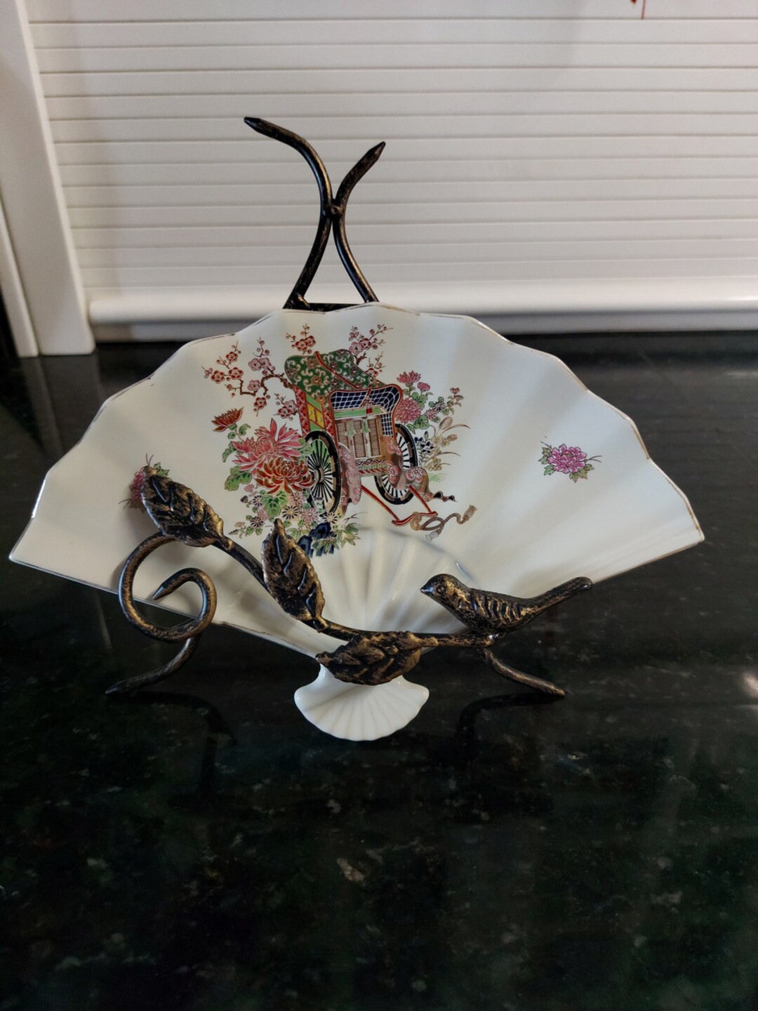 Vintage Japanese Fan Shaped Porcelain Trinket Dish With Gold Trim - Etsy