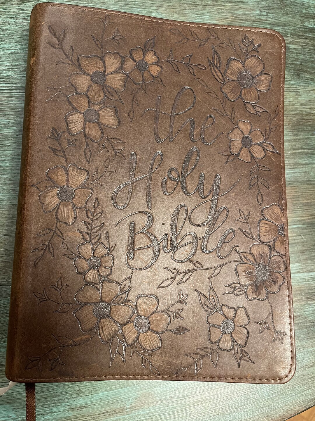 Custom Wood Burnt Leather Bible - Etsy