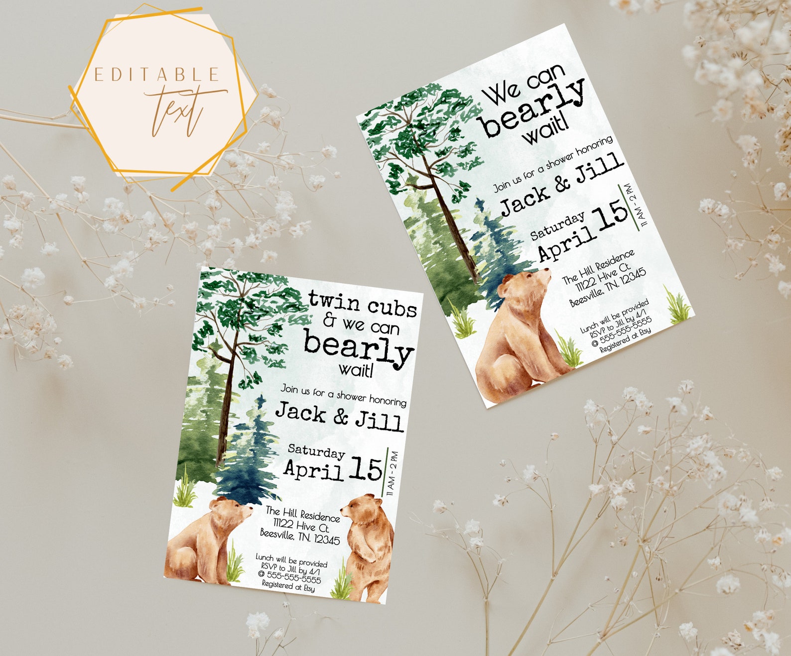 Bear Cub Baby Shower Invitation Templates - Etsy