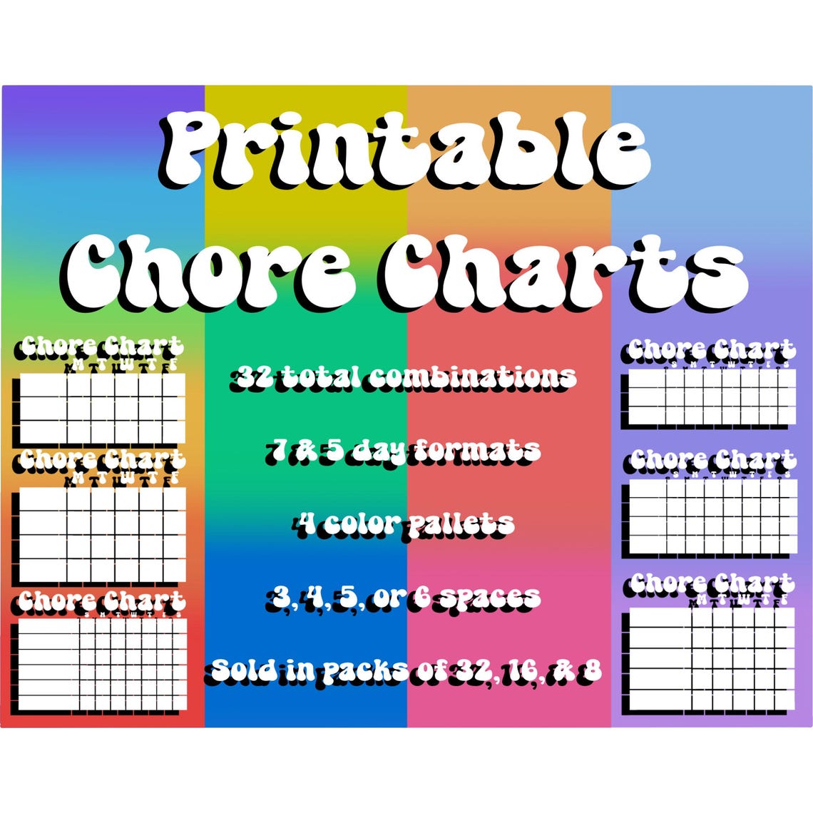 Printable Chore Charts - 5 Days - 16ct - Etsy