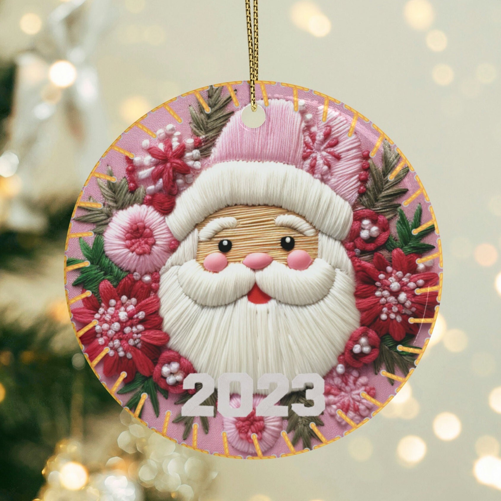 2023 Embroidered Christmas Ornament 3D Effect Santa Snowflakes ...
