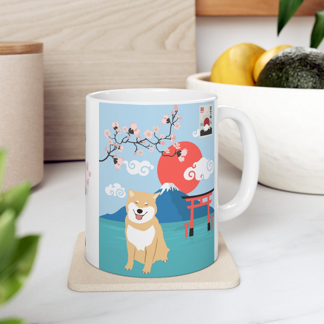 Shiba Inu dog and Fuji ,ceramic Mug 11oz, Happy, Smiley Face Shiba ...