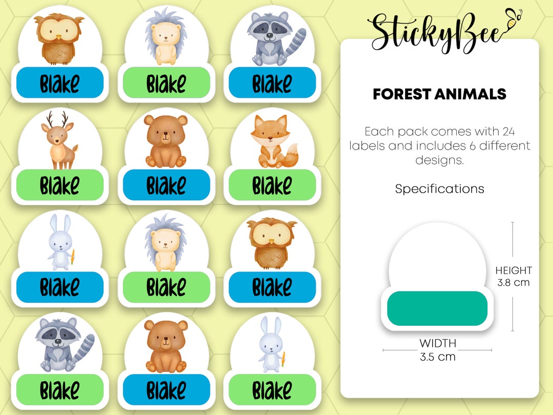 Kids Name Stickers Animal Name Sticker Cute Animal Stickers Waterproof ...