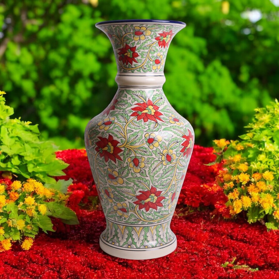 Hand‑painted Floral Ceramic Floor Vase, Large Hand‑painted Floral ...
