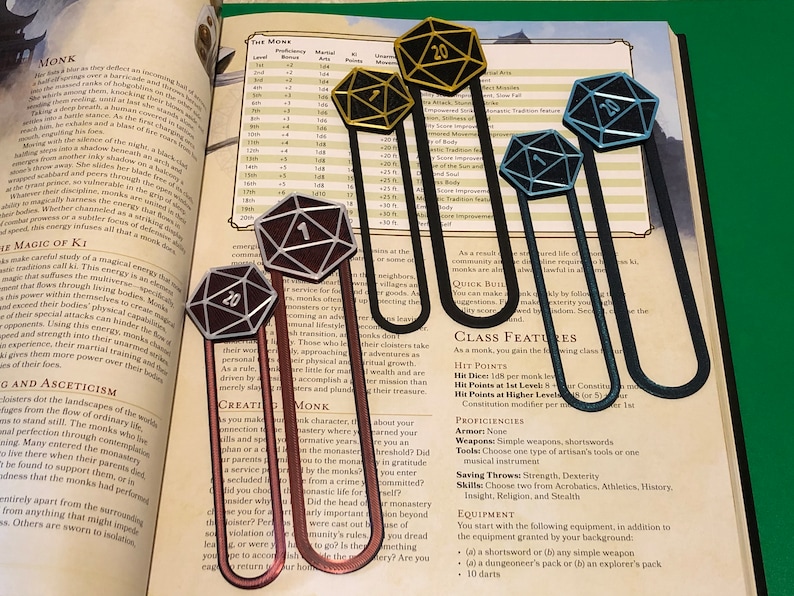 Fidget Bookmark D20 Dice-themed Rotates and Slides Dnd / RPG Bookmark 2 ...