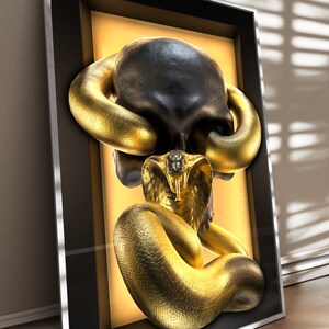 Gold Snake Skull Wall Art Decor Man Cave Interior Wall Art Decor Dark ...