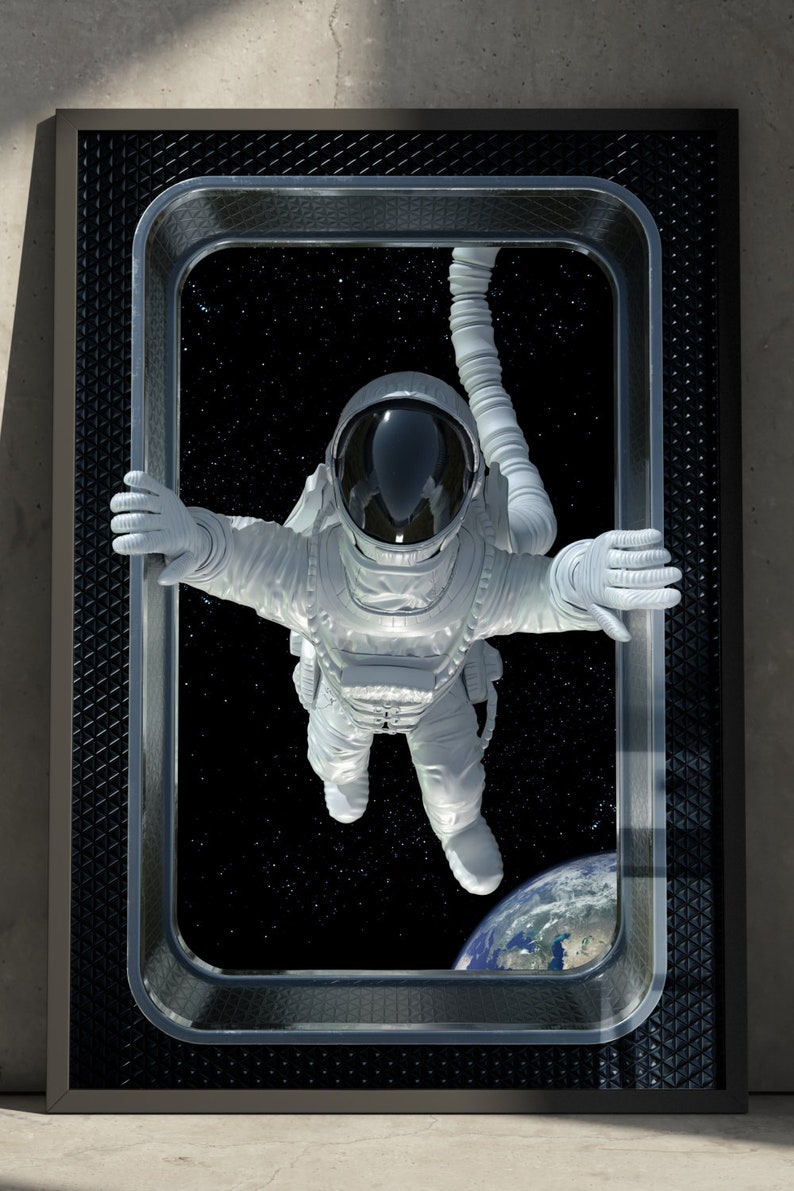 3D Space Wall Decor Framed Print for NASA Enthusiasts Astronaut Design ...