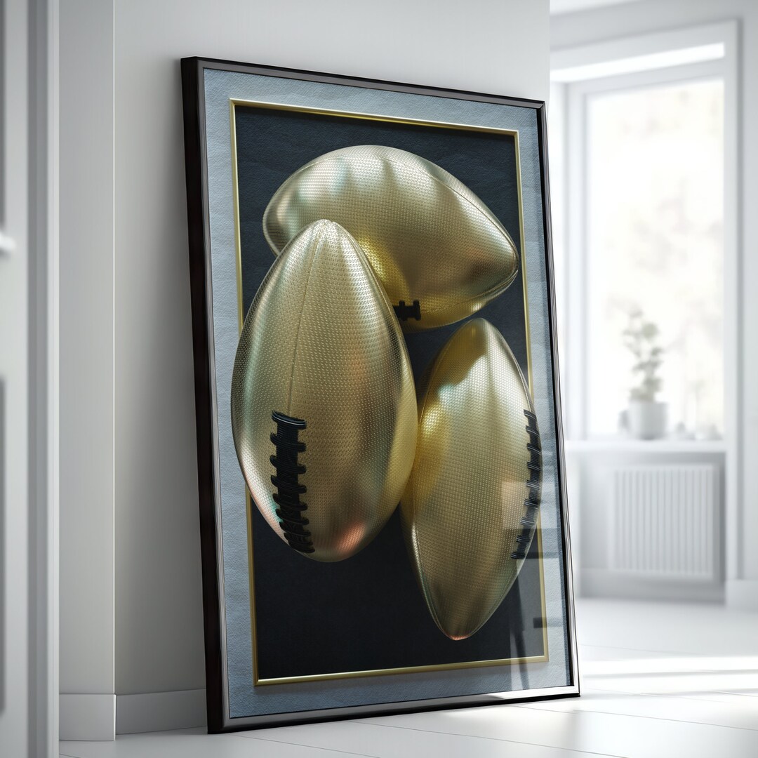 3D Football Wall Decor Framed Print for Sports Enthusiasts Gold ...