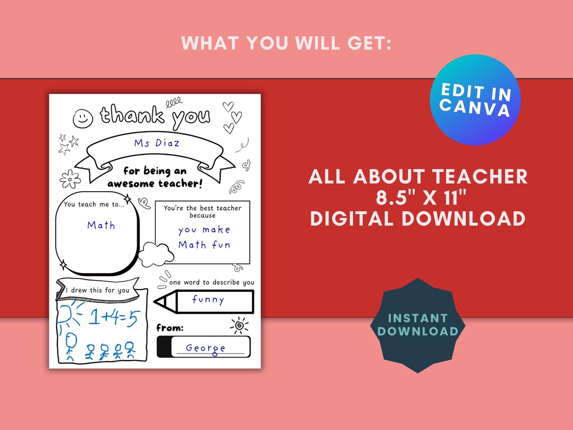 All About My Teacher Printable, Teacher Appreciation Week Activity, End ...
