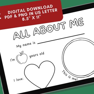 All About Me Coloring Page for Kids, Back to School Worksheet ...