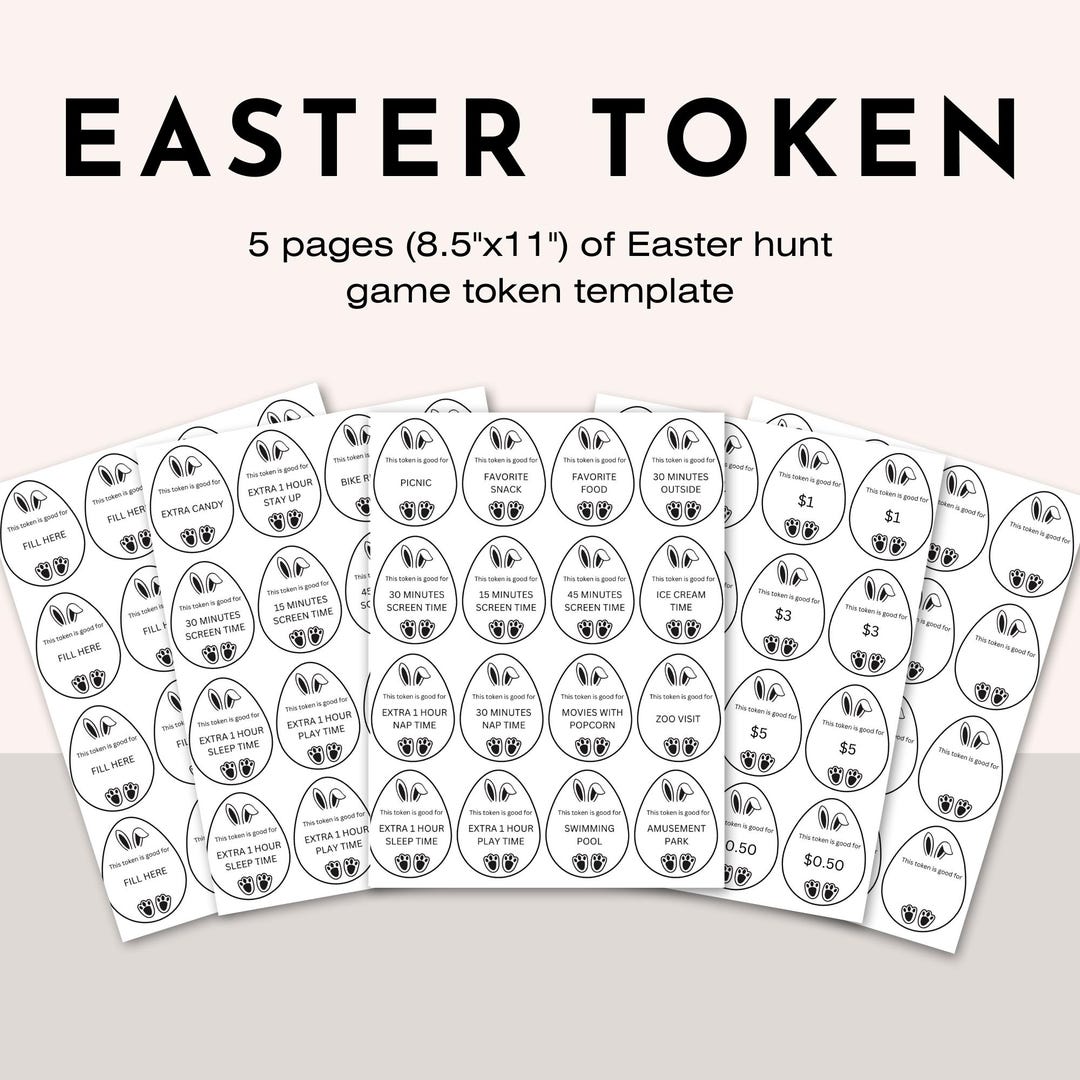 Easter Tokens Printable Template Easter Egg Hunt Game DIY Easter ...