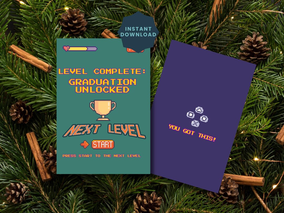 Level Complete Graduation Card, Gamer Style Grad Card, Funny Digital ...