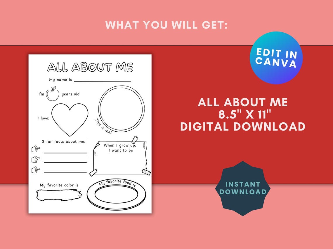 All About Me Coloring Page for Kids, Back to School Worksheet ...