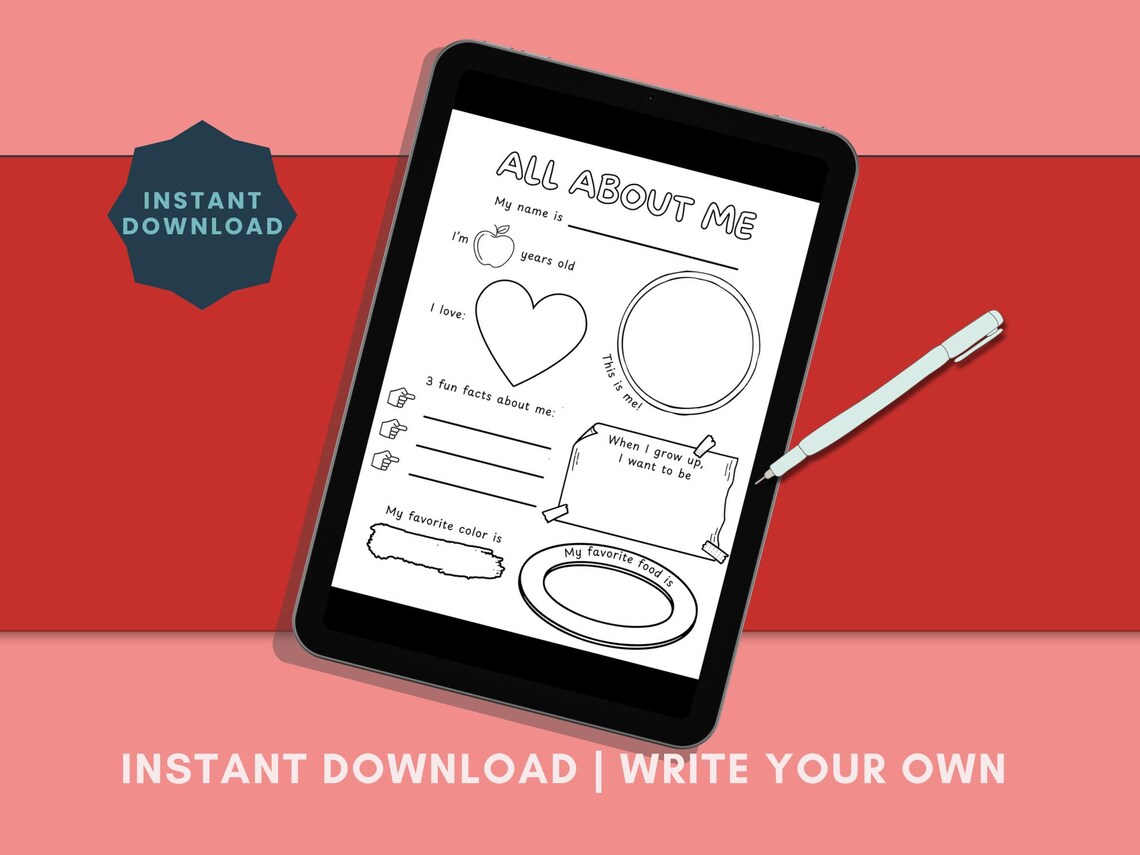 All About Me Coloring Page for Kids, Back to School Worksheet ...