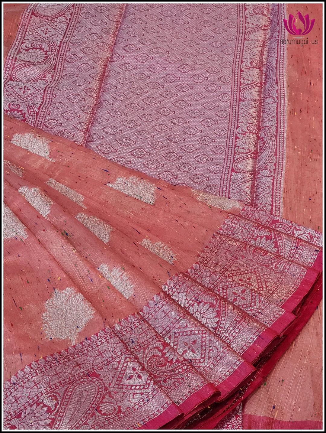 Cotton Jute Silk Saree in Pinkish Peach With Multicolor Thread Weave ...