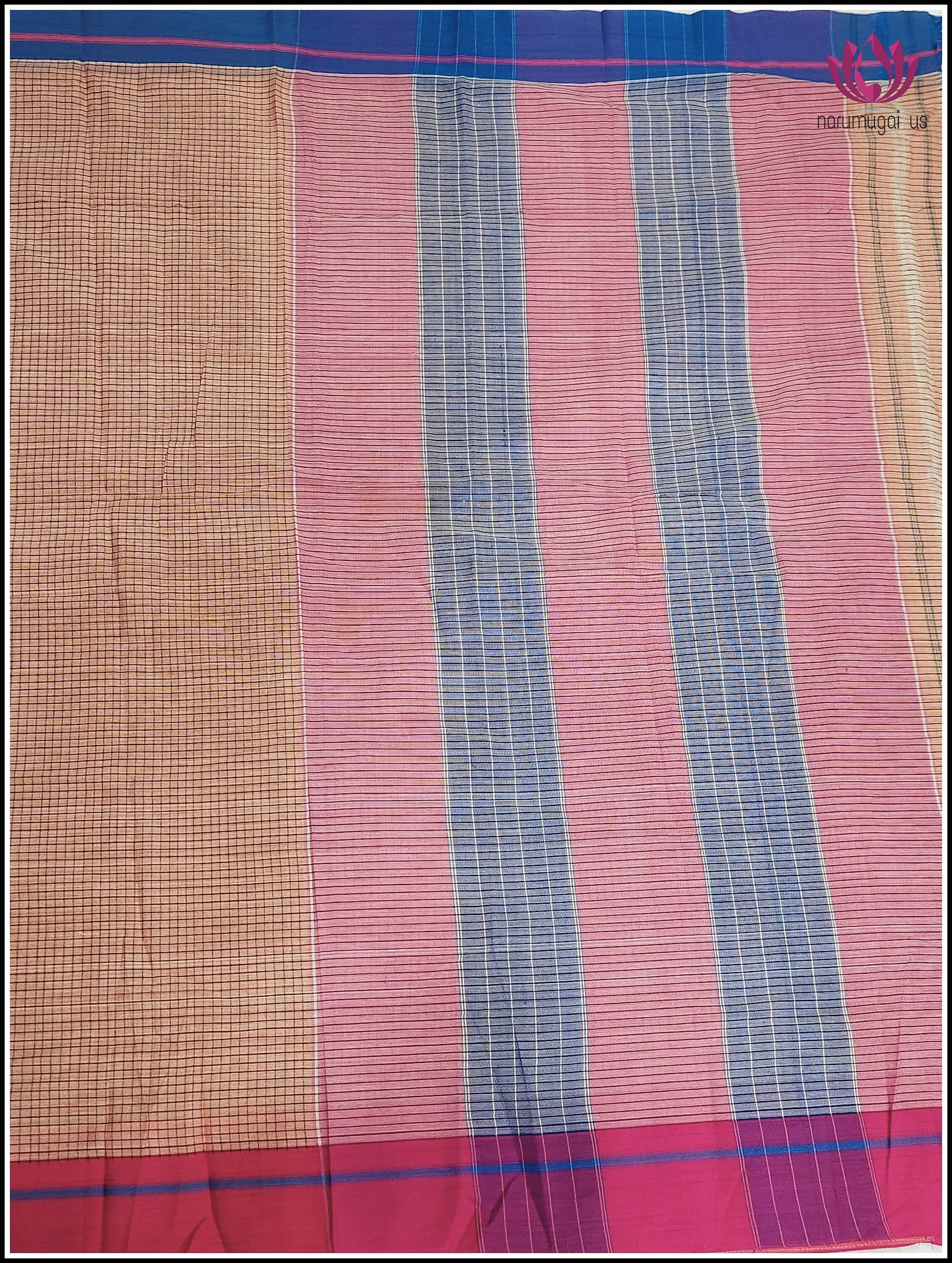 Patteda Anchu Saree in Pastel Peach Checked With Ganga Jamuna Border ...