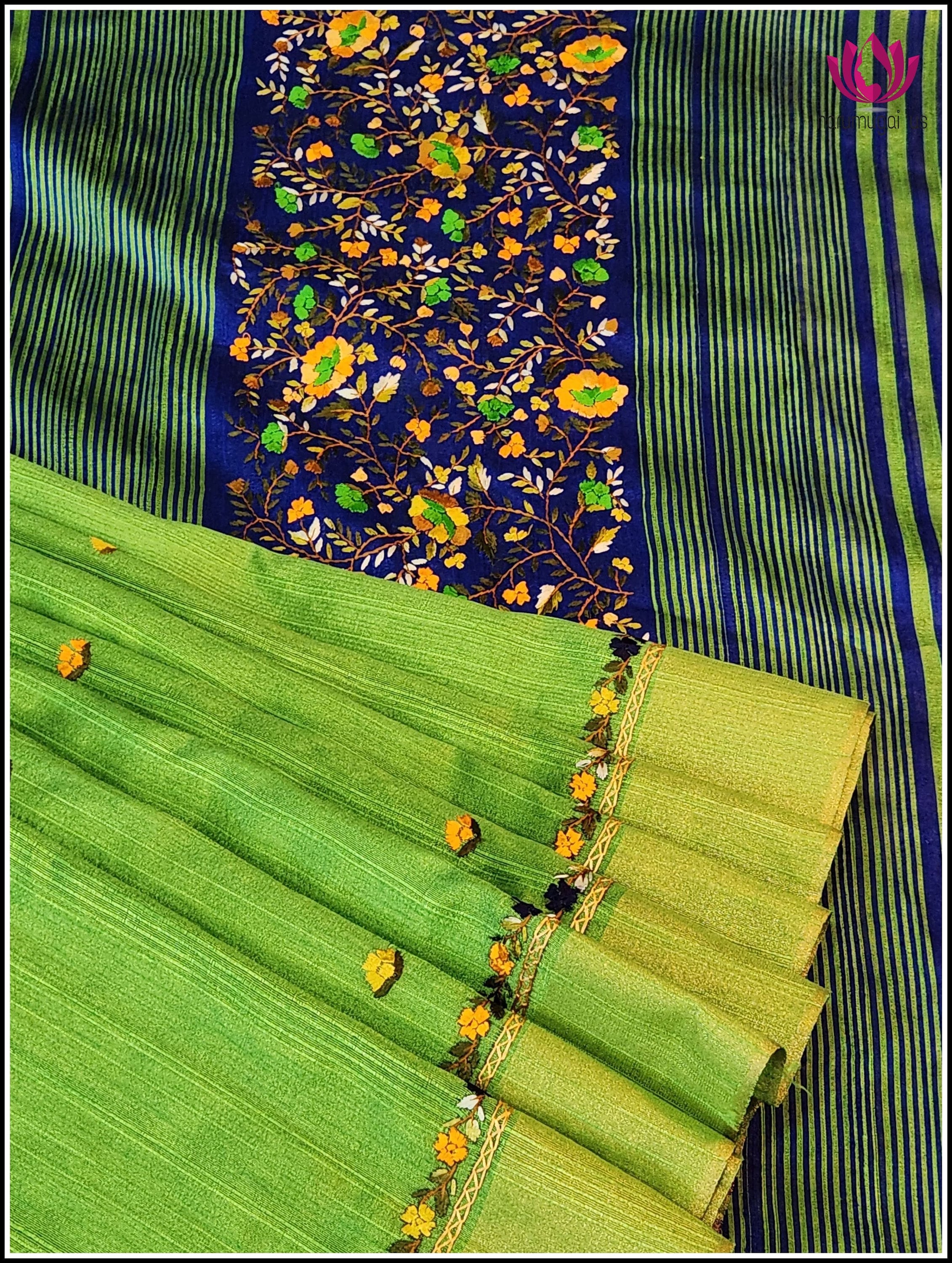 Cotton Jute Silk Saree in Green With Hand Embroidered Designs - Etsy