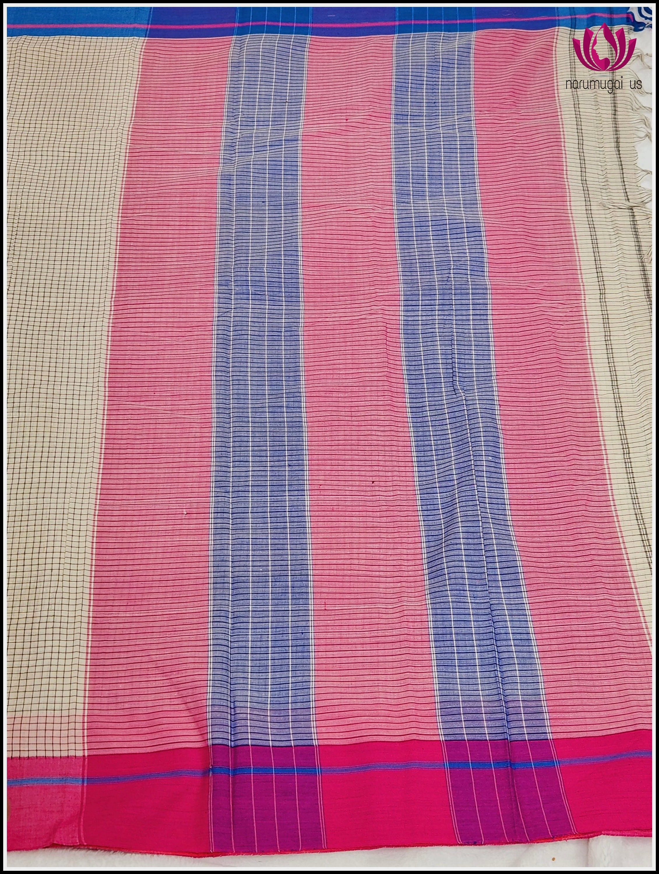 Patteda Anchu Saree in Half White Checked With Ganga Jamuna Border ...