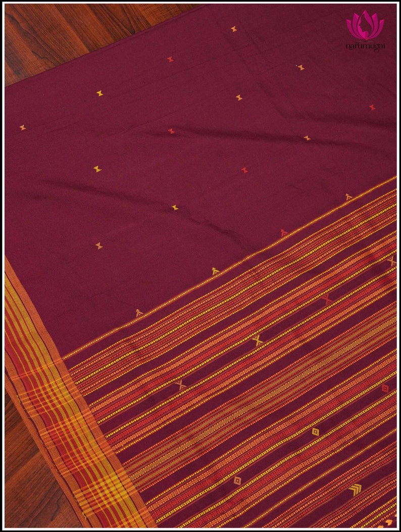 Bhujodi/ Kala Cotton Handloom Saree in Maroon - Etsy