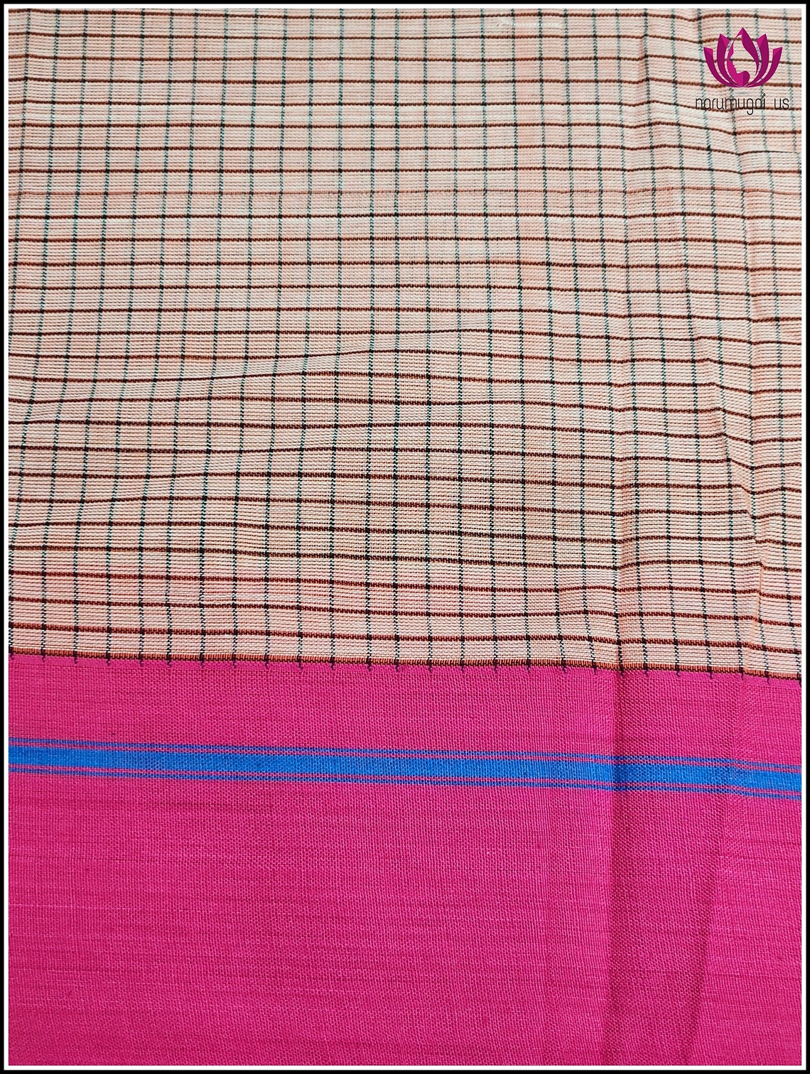 Patteda Anchu Saree in Pastel Peach Checked With Ganga Jamuna Border ...