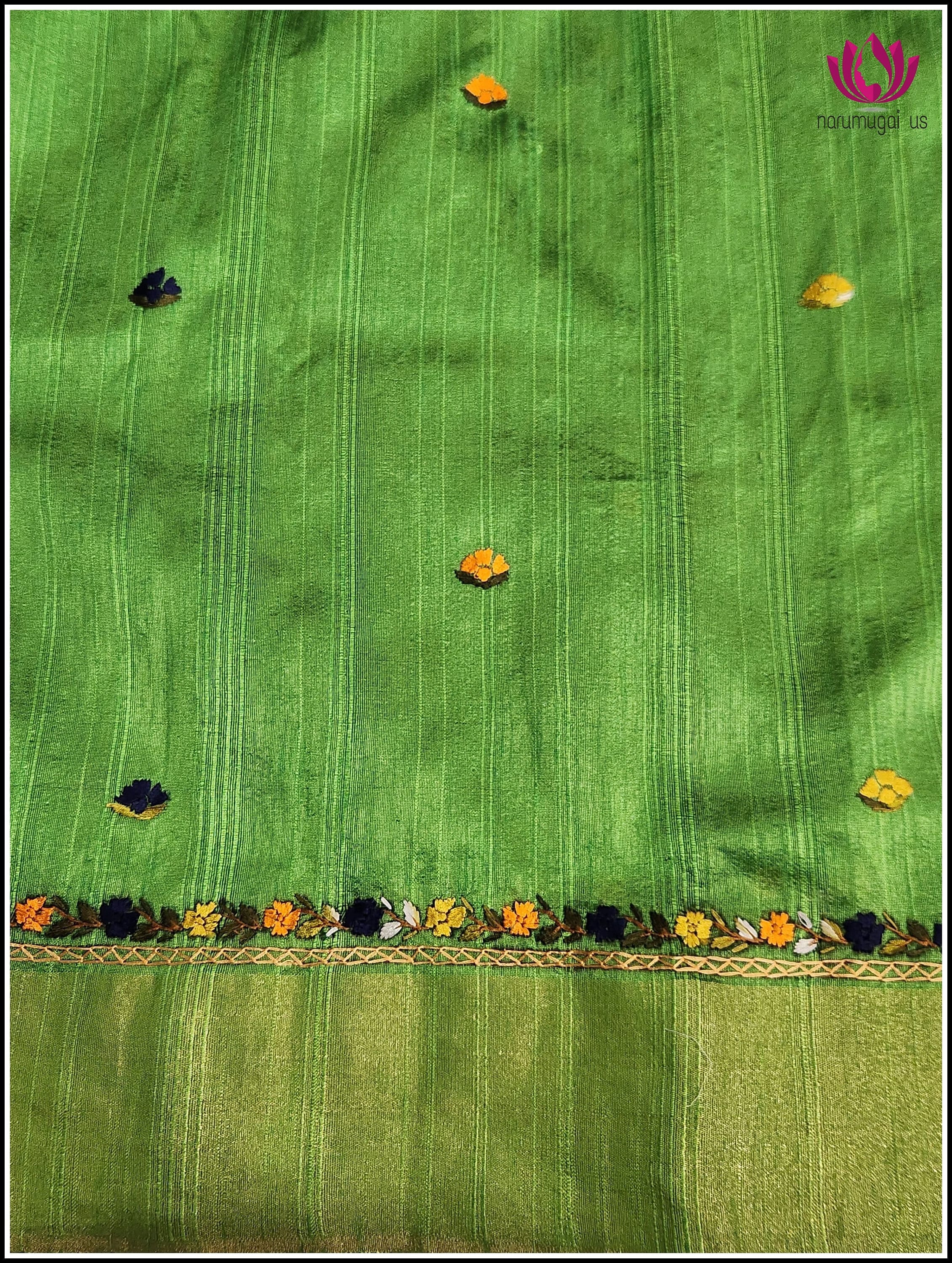 Cotton Jute Silk Saree in Green With Hand Embroidered Designs - Etsy