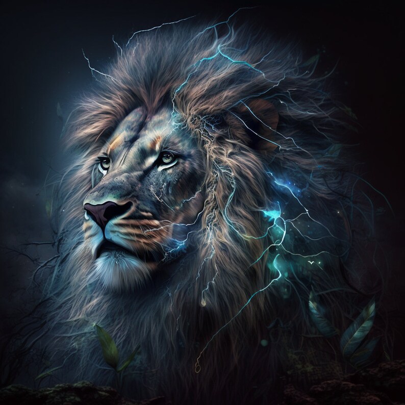 Electric Lion Digital Art Print - Etsy