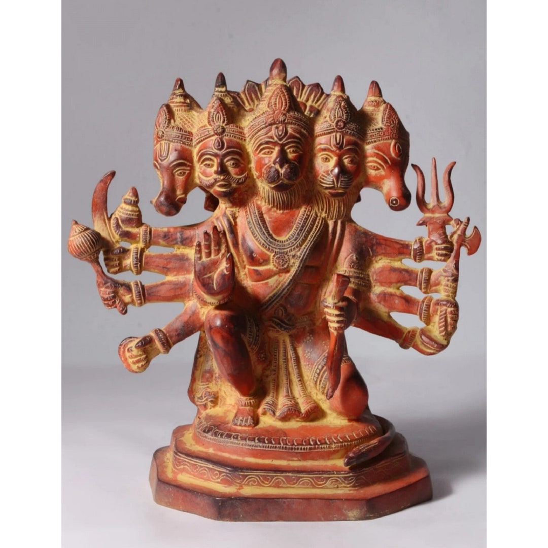 Sinduri Color Sitting Ten Armed Panchmukhi Lord Hanuman in Brass - Etsy