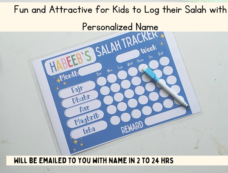 Printable Personalized Prayer Chart - Salah Chart - Namaz Chart ...