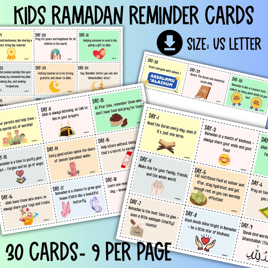 Ramadan Kids Reminder Cards, Dua Cards for Ramadan, Kids Dua Cards ...