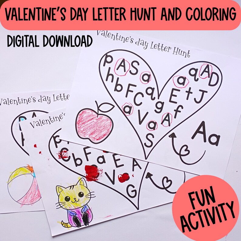 Preschool Valentine Worksheets Letter Hunt,valentine's Day Preschool ...