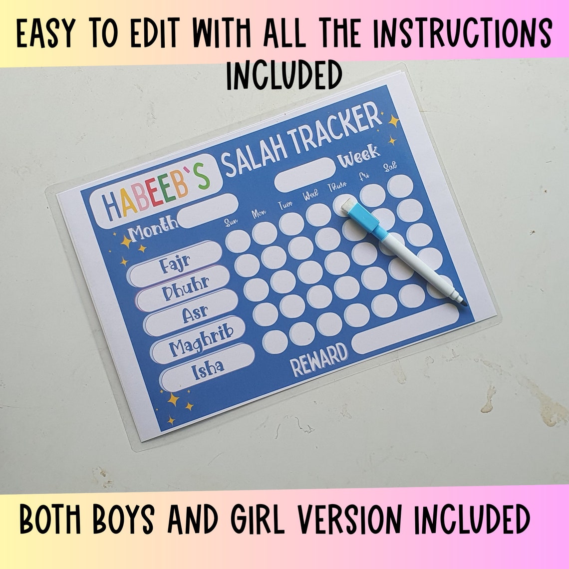 Salah Tracker for Kids Editable - Salah Chart - Namaz Chart - Prayer ...