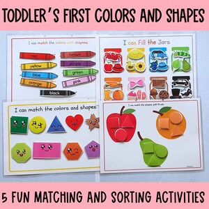 Colors and Shapes Matching Activity, Toddler Busy Book Worksheets ...