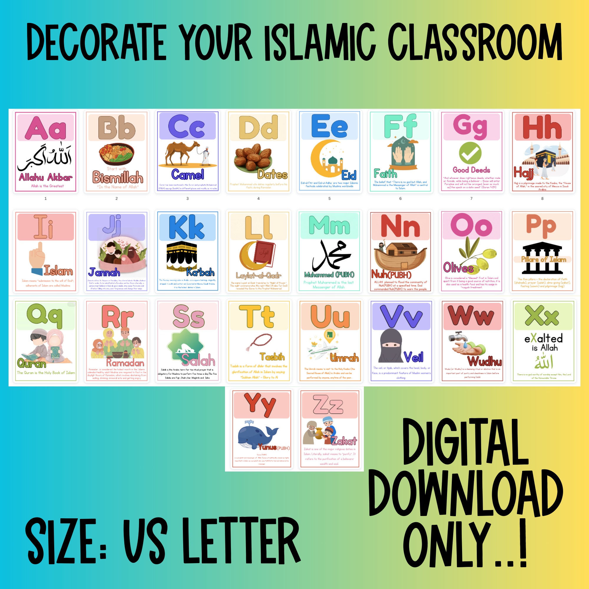 Islamic Beginning Sounds Alphabet Posters for Muslim Homeschool ...