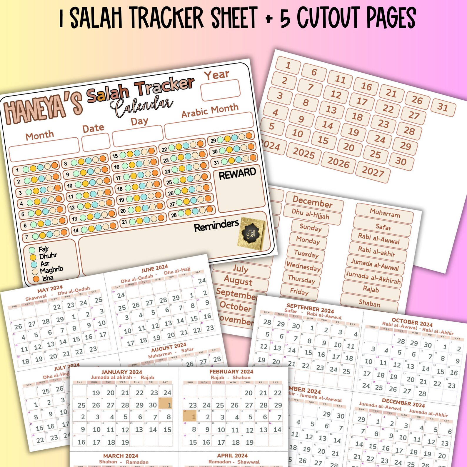 Salah Tracker Calendar for Kids- Namaz Chart-muslim Child Gifts ...