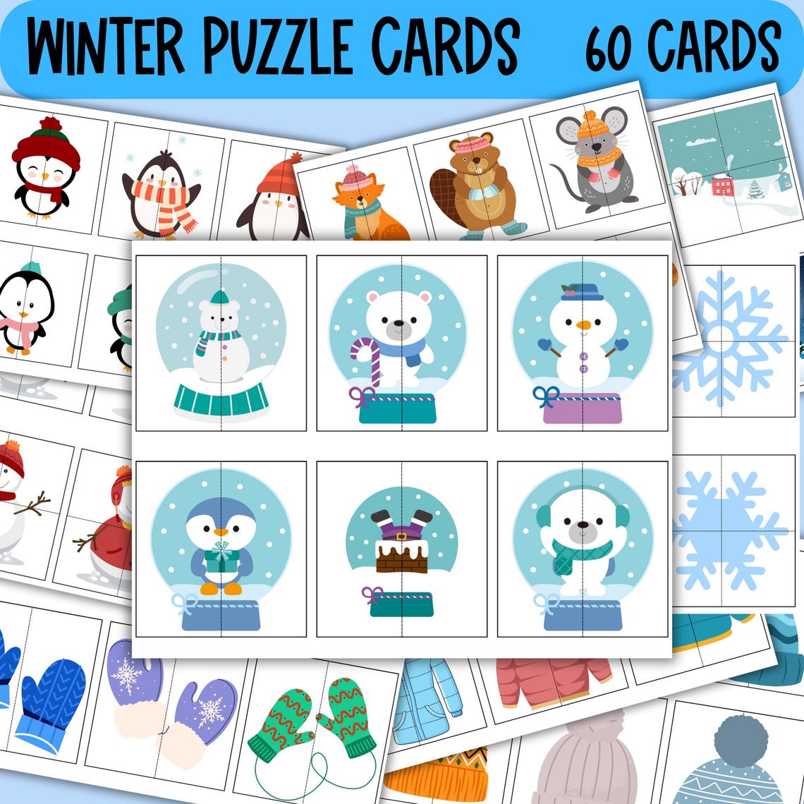Winter Puzzle Matching Cards,preschool Winter Activity,preschool ...