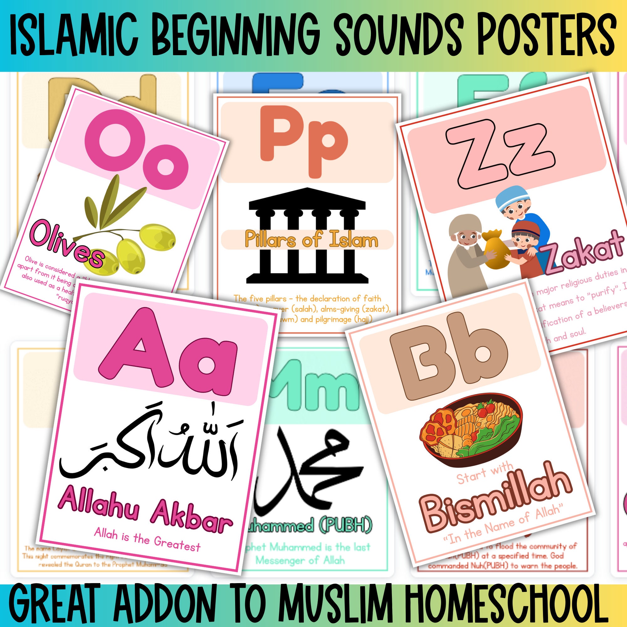 Islamic Beginning Sounds Alphabet Posters for Muslim Homeschool ...